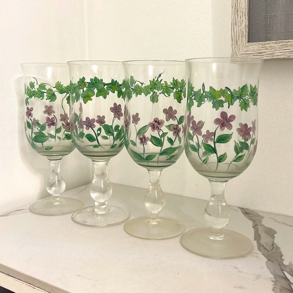 Pottery Barn | Kitchen | Vintage Wine Glasses Set Of 4 Hand Painted ...